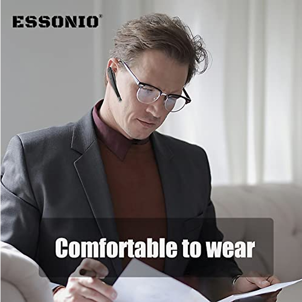 ESSONIO Headphones Bluetooth earpiece Wireless Headphones with mic Cell Phone Noise canceling earpiece Hands-Free Headset Bluetooth Headset for Cell Phones