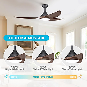 CJOY 58'' Wood Ceiling Fans with Lights, Bedroom Ceiling Fan with Remote Control, LED Dimmable Reversible Noiseless DC Motor Ceiling Fans for Patio Bedroom, Indoor/Outdoor Use
