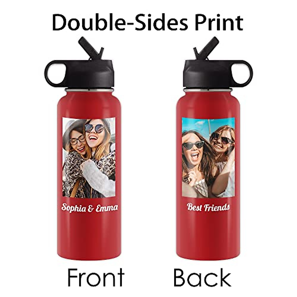 Personalized Water Bottles for Kids, 18oz/32oz Custom Name Stainless Steel Insulated Water Bottle with Straw Lid & Handle, Customized Boys Girls Sports Water Bottle Gifts for School-Solid