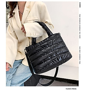 UMRFNO Puffer Tote Bag, Quilted Tote Bag for Women Luxury Shoulder Bag Down Winter Handbag Top Handle Bag Pillow Bag (Black)