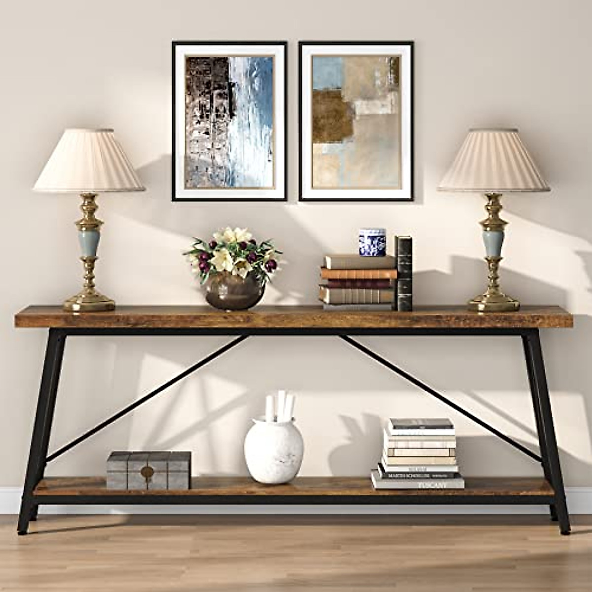 Tribesigns 70.9 Inches Extra Long Sofa Table Behind Couch, Industrial Entry Console Table for Hallway, Entryway & Living Room, Dark Brown