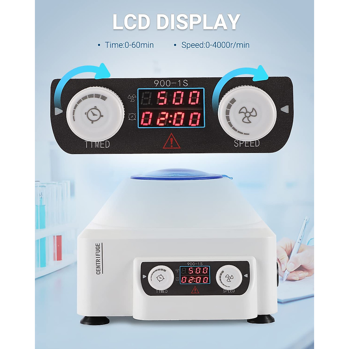 Mxmoonant Centrifuge Machine LCD Display Digital Desktop Electric Centrifuges, with Time & Speed Adjustable, 10ML*6 Rotors for Lab School Science Plasma Research (900-1-Plus) (Black)