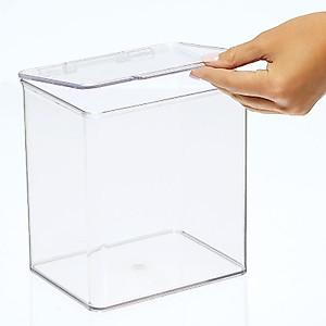 mDesign Plastic Stackable Box Food Storage Container Box with Hinged Lid - for Kitchen, Pantry, Cabinet, Fridge/Freezer - Deep Organizer Box for Snacks, Produce, Pasta - Clear