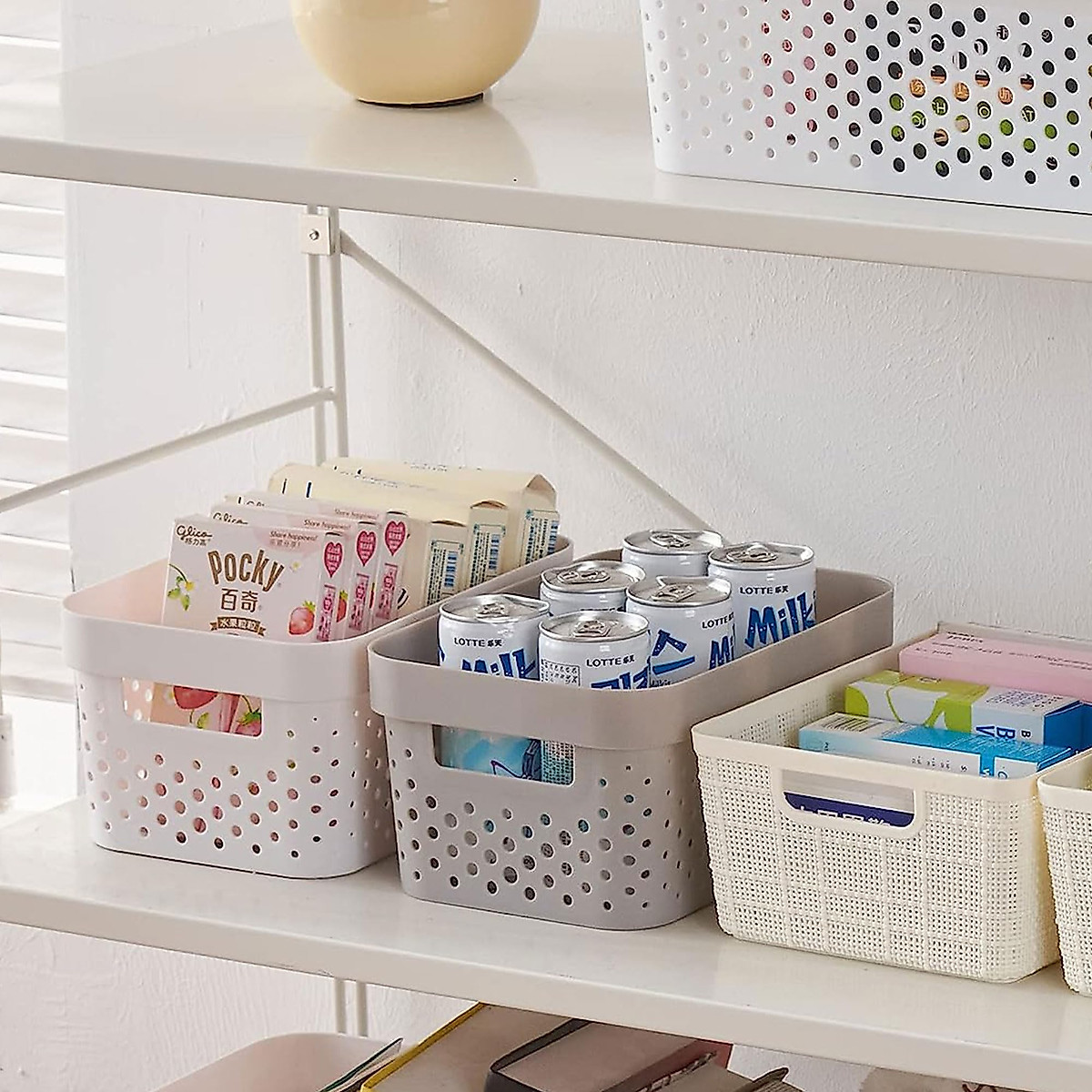 HANAMYA Lidded Storage Bin Organizer | Storage Organizing Container, 11 Liter, Set of 6, Gray