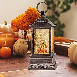 Red Truck Snow Globe Fall Decorations for Home, Thanksgiving Glittering Lighted Lantern Autumn Harvest Decor