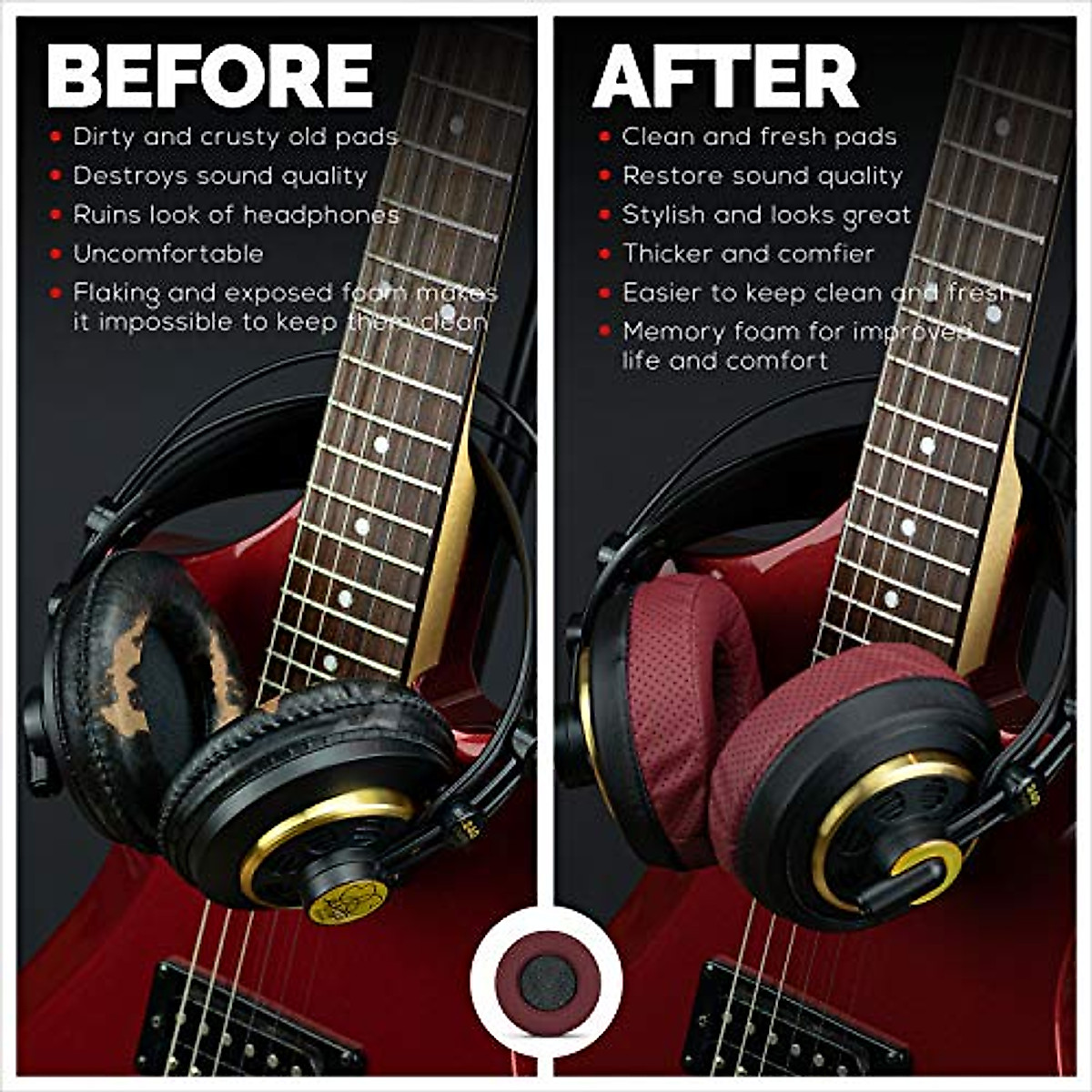 Brainwavz Round Memory Foam Earpads - Suitable Many Large Headphones - SteelSeries, HD668B, ATH, AKG K553, HifiMan, ATH, Philips, Fostex, Sony Ear Pad & More (Perforated Red)