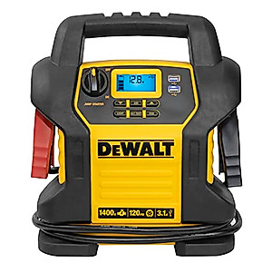 DEWALT DXAEJ14 Digital Portable Power Station Jump Starter: 1400 Peak/700 Instant Amps, 120 PSI Digital Air Compressor, 3.1A USB Ports, Battery Clamps , Yellow
