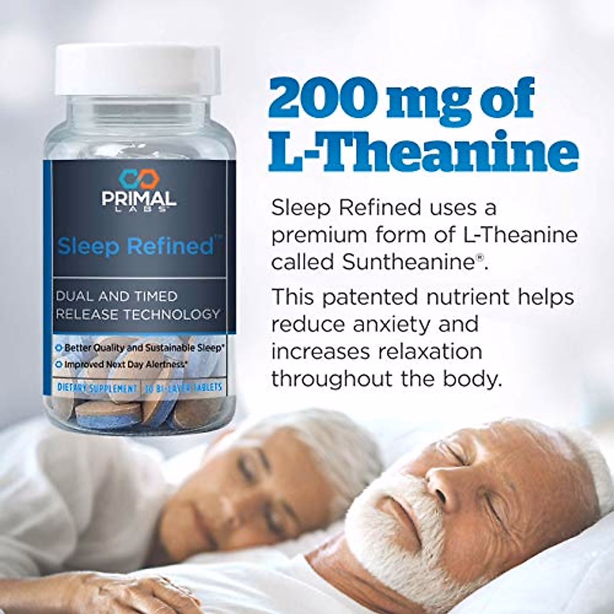 Primal Labs Sleep Refined Time-Release Tablets. Supports Deep, Restful Sleep. Extra Strength Sleep Aid Helps You Fall Asleep & Helps Keep You Asleep. Contains Melatonin, L-Theanine & Venetron