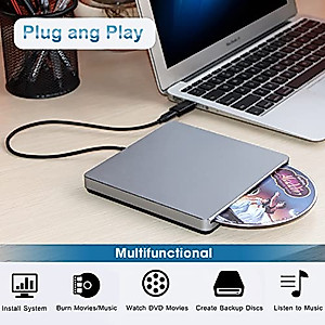 NOLYTH External CD DVD Drive USB 3.0 Type-C Slot-in CD/DVD Burner Slim DVD Player for Laptop Disk Drive CD Reader Optical Drive CD ROM External Drive for Laptop Mac PC Windows MacBook Apple Desktop
