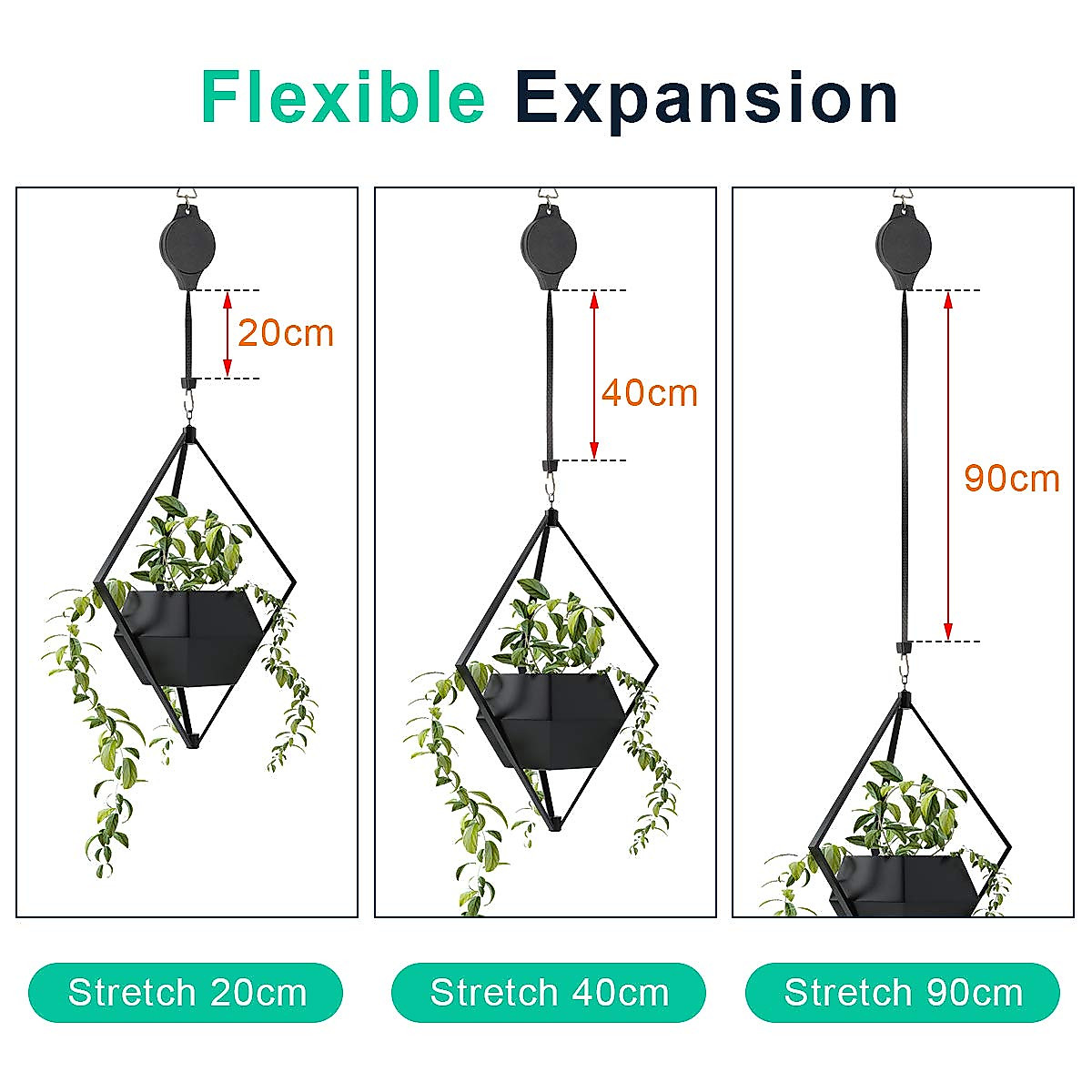Ahier Retractable Plant Hanger, 2PCS Adjustable Plant Pulley Hanger Hanging Planters Flower Basket Hook Hanger with 2PCS Metal Ceiling Plant Hooks for Garden Birds Feeder