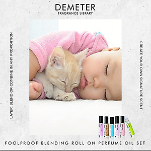 DEMETER Fragrance Library - Classic Six Piece Roll On Perfume Oil Set – Baby Powder, Kitten Fur, Pure Soap, Pixie Dust, Clean Skin, Jasmine
