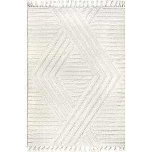 nuLOOM Risette Geometric Shag Tassel Runner Rug, 2' 8" x 8', Beige