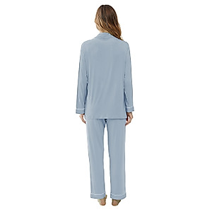 Joyaria Ladies Winter Button Down/Up Pajama/Pj Set Long Sleeve Long Pants(Dusty Blue, Medium)