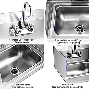 PETSITE Stainless Steel Sink for Washing with Faucet & Splash Guard, Commercial Wall Mount Sink for Home Kitchen 17 x 15 Inch