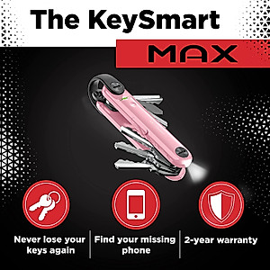 KeySmart Max - Compact Trackable Key Organizer w LED Flashlight and Tile Bluetooth Key Finder Technology, EDC Key Holder, Attach Car Key Fob, and Other Keychain Accessories (up to 14 Keys, Blush Pink)