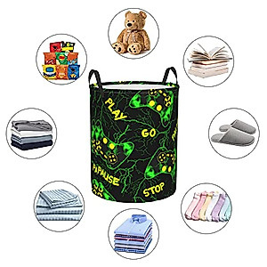 TIXYFAN Abstract Game joysticks Cool Grunge Green Laundry Hamper with Handle Laundry Basket Foldable Durable Clothes Hamper Laundry Bag Toy bin for Bathroom Bedroom Dorm Travel
