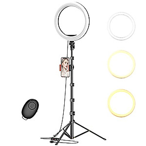 10" Selfie Ring Light with 63" Tripod Stand & Phone Holder for Live Stream/Makeup,Upgraded Dimmable Led Ring light with Remote for YouTube/TikTok/Zoom Calls/Photography, Compatible with iPhone/Android