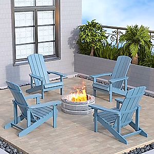 Aok Garden Adirondack Chairs Set of 6, Weather Resistant Hips Plastic Fire Pit Chairs, Modern Poly Adorondic Outside Chairs, 350 LBS Adirondack Chair for Easy Assembly, Blue