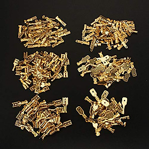 FIXITOK 480pcs Quick Splice 2.8/4.8/6.3mm Male Female Wire Spade Connector Wire Crimp Terminal Block with Insulating Sleeve Assortment Kit for Electrical Wiring Car Audio Speaker (Golden)