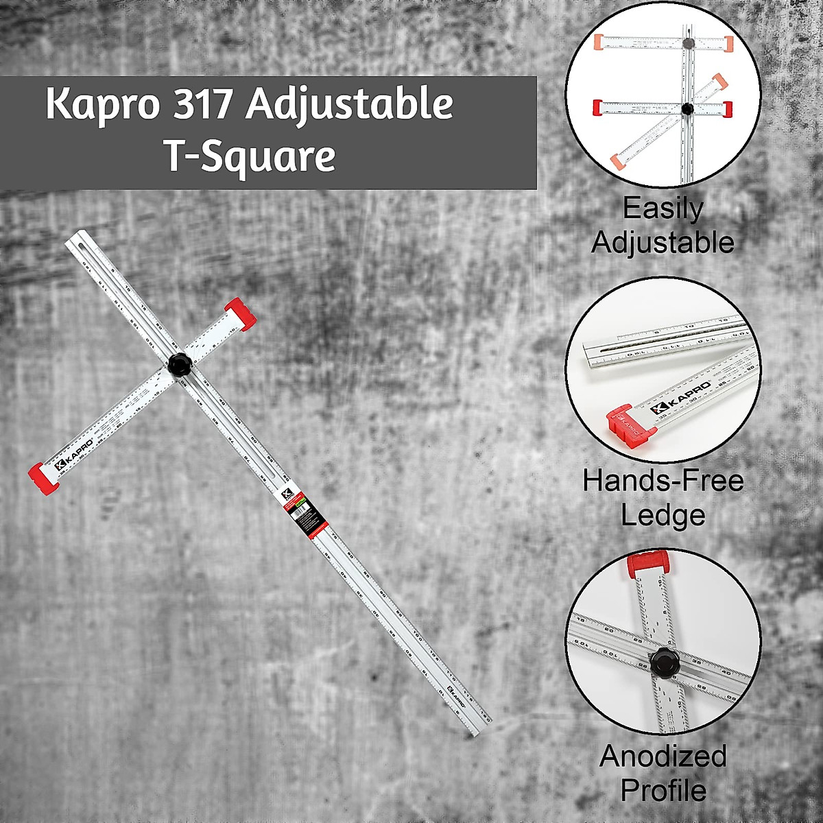 Kapro - 317 Adjustable Drywall T-Square Tool + 257 Pencil Bundle - 48 Inch - for Layout and Marking - Features Sliding Head and Dual Directional Printed Scale - Aluminum