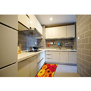 Long Kitchen Rugs Non Slip Washable Bath Mat Kitchen Runner Rug Red Orange Yellow Gerbera Flowers Water Absorption and Quick Drying Anti Fatigue Comfort Flooring Carpet 39 x 20 inch