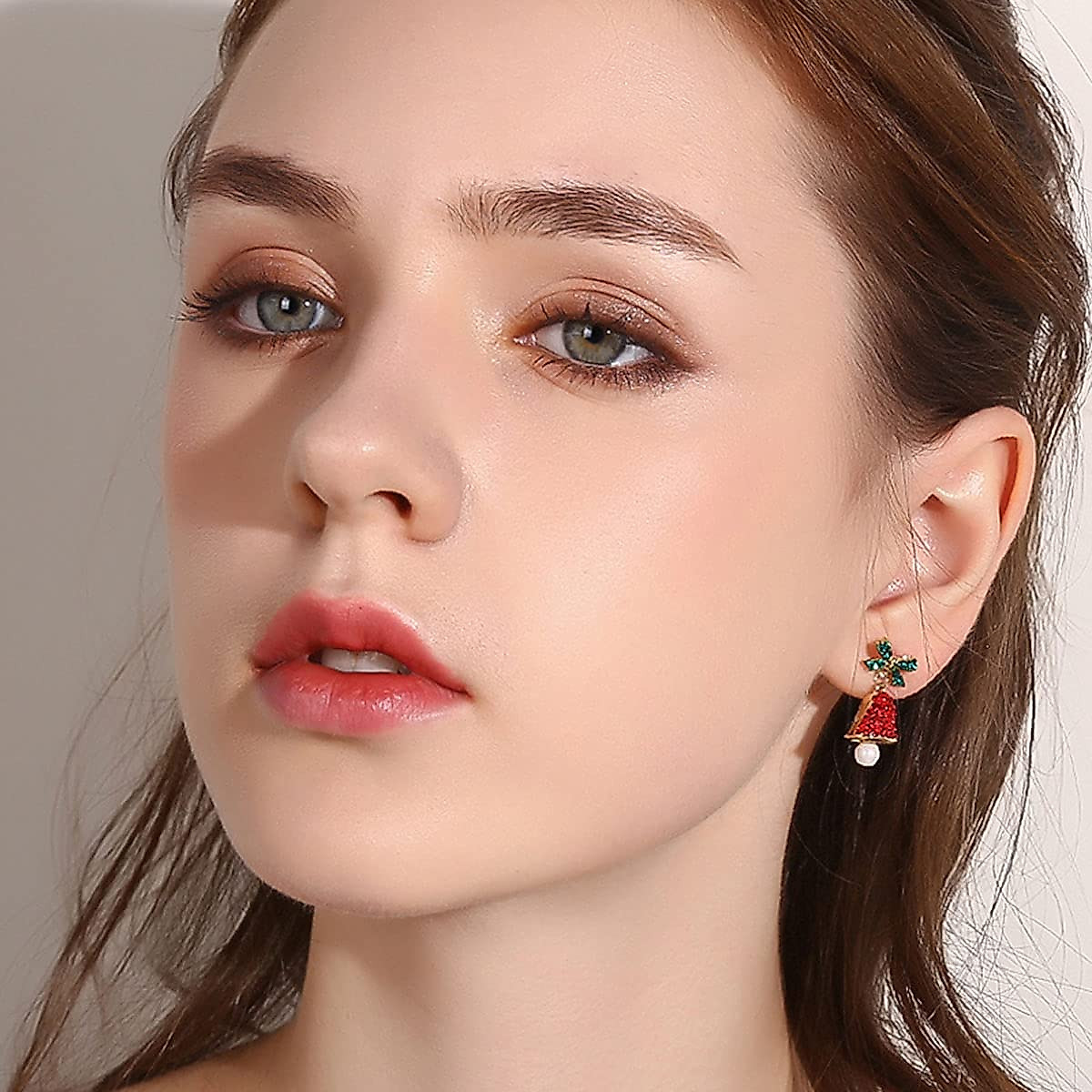 Red Crystal Elk Stud Earrings Asymmetric Santa Hat Butterfly Bell Christmas Earrings Dainty Star Moon Dragon Drop Earrings for Women Teen Girls (Christmas Bell)