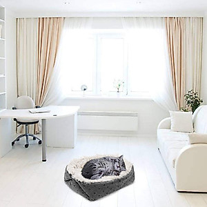 PUPTECK Furry Self Warming Cat Bed Mat - Foldable Convertible Thermal Cat Sleeping Bag Pad, Comfy Pet Heated Nest Mat Anti-Slip for Cat & Puppy