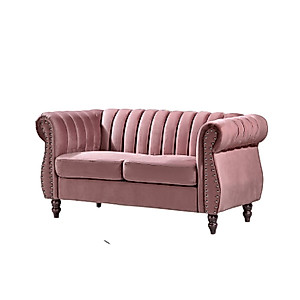 US Pride Furniture Chesterfield Rolled Arm Modern Style Fabric Rose Velvet Soft Living Room Loveseat with Removable Back Cushions & Solid Wood Support (S5644-5649) Sofas