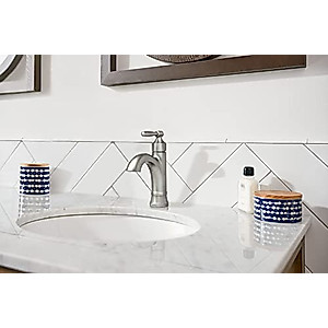 Moen Halle One-Handle Single Hole Bathroom Sink Faucet with Optional Deckplate, Spot Resist Brushed Nickel, 84970SRN