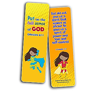 Religious Bookmarks for Kids - Super Hero (12 Pack) - Collection of Bible Verses for Kids - Stocking Stuffers Devotional Bible Study - Church Ministry Supplies Teacher Classroom Incentive Gifts