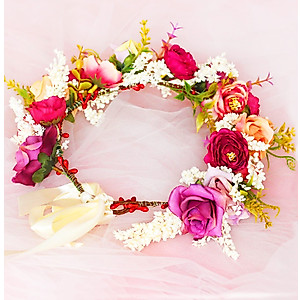 Vivivalue Rose Flower Crown Flower Garland Headband Hair Wreath Floral Headpiece Halo Boho Party Wedding