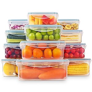 YASHE 24 PCS Airtight Food Containers with Lids(12 Lids + 12 Containers), Plastic Storage Meal Prep Container- Stackable 100% Leakproof & Microwave Organization and Storage Sets