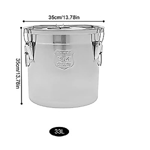 DNYSYSJ Stainless Steel Airtight Canister, Cereal Container with Airtight Lid and Handles Rice Bean Flour Oil Storage Bucket Sugar Milk Canisters for Home Kitchen Counter Storing Food (33L)