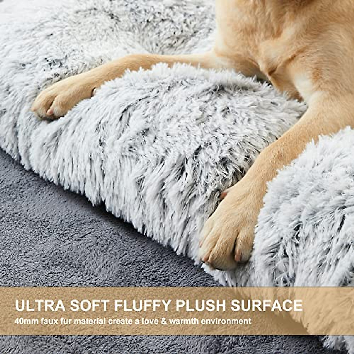 BFPETHOME Dog Beds for Large Dogs, Plush Dog Crate Bed Fluffy Cozy Kennel Pad for Sleeping &Ease Anxiety, Washable Dog Mats with Anti-Slip Bottom for Large Medium Dogs (42(41 x 27 inch), Grey)