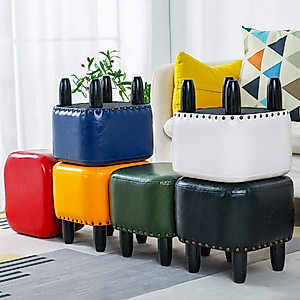 RILOOP Pu Leather Footstool Footrest Foot Stool Ottoman Pouffe Padded Square Seat Chair with 4 Legs Wooden/Green