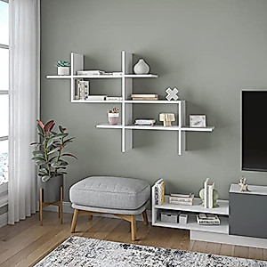Ada Home Decor Warren Modern White Wall Shelf 32.5'' H x 59'' W x 8.5'' D/Wall Storage/Shelving Unit