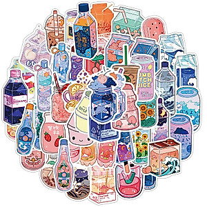 Bric Dodo 50Pcs Kawaii Cartoon Beverage Stickers Aesthetic Trendy Laptop Water Bottles Phone Skateboard Computer Cute Summer Flavored Drink Vinyl Sticker Waterproof Decal for Teens Boys Girls Adults