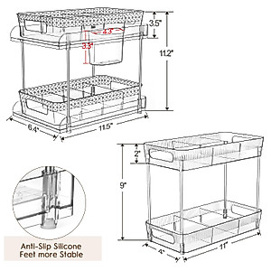 RIKOJUXI 3 Packs 2 Tier Under Sink Organizer with Removable Dividers and Stackable Design, Multi-use Pantry Organizers and Storage, Pull Out Cabinet Organizer Bathroom Counter Organizer
