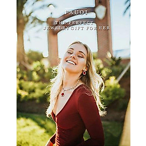 FUNOJOY Costume Red Crystal Jewelry Sets for Women Wedding Bridal Gold Plated Statement Necklace Earrings Set Prom Jewelry for Mother's Day Gift