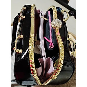 Shirt Luv Fashion Leather Women's Top Handle Satchel Crossbody Handbags Crystal Evening Bag Purses Hard Shoulder Bags (Black)