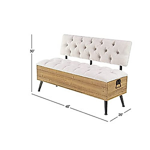 Deco 79 Wood Room Storage Bench Entryway Bench with Cream Tufted Seat and Back, Bench 48" x 20" x 30", White