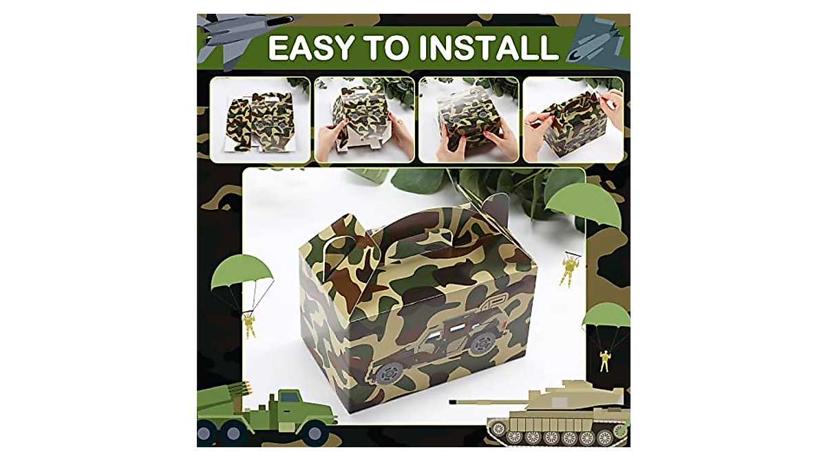 Camo Party Favors Boxes – 24 Durable Army-Themed Goodie Boxes