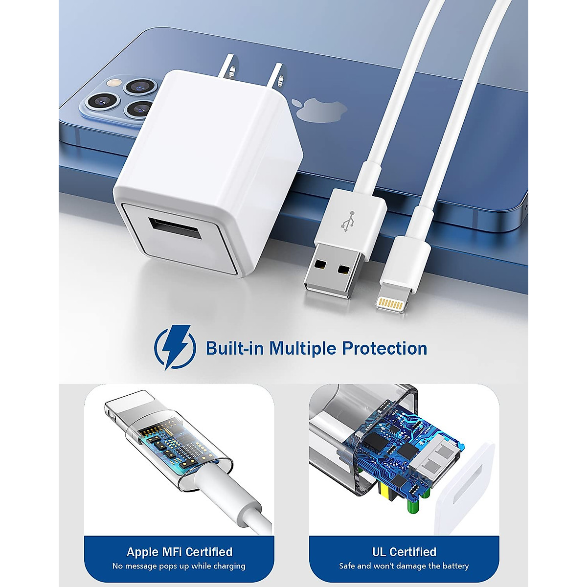 iPhone Charger,Long 6FT iPhone Charger 2Pack iPhone Cord 6feet USB to Lightning Cable Quick Fast Charging Data Sync Cord USB Wall Charger Block Adapter for iPhone 14/13/12/11/XS/XR/X/8/7/5/SE2022/iPad