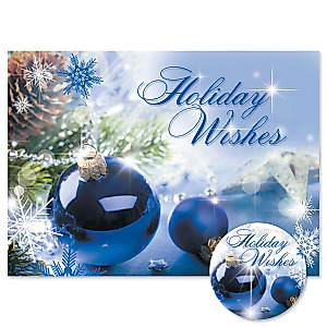 Colorful Images Blue Display Personalized Christmas Cards with Matching Envelope Seals (Set of 24)