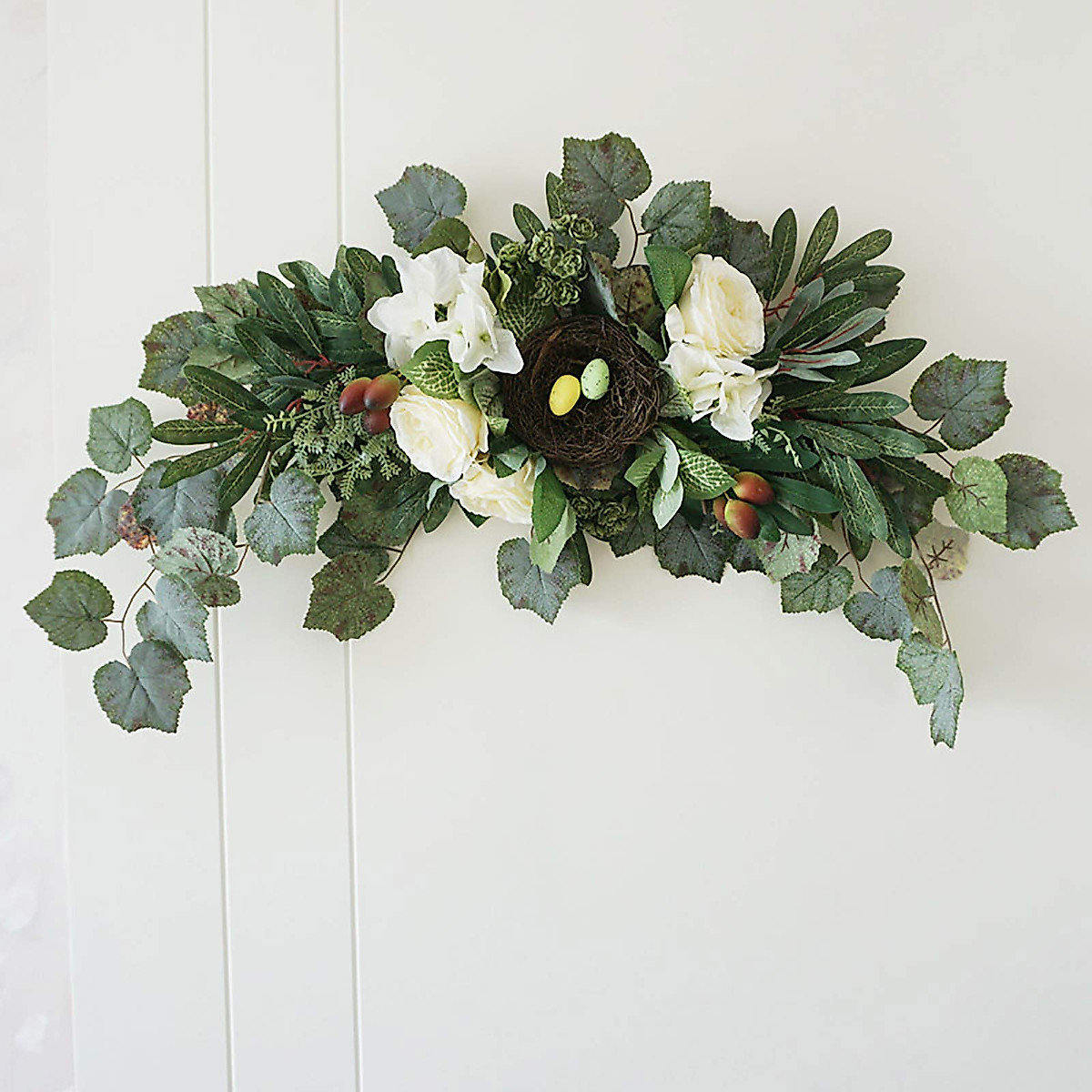 æ— 30 Inch Artificial Peony Flower Swag with Green Leaves, Spring Hanging Floral Swag Wedding Arch Wreath for Party Home Garden Front Door Wall Decoration