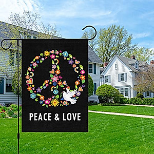 Heyfibro Peace & Love Spring Garden Flag Peace Bird House Flag 12x18 Inch Double Sided, Pigeon Seasonal Yard Flag, for Holiday Spring Summer Outdoor Decoration(ONLY FLAG)