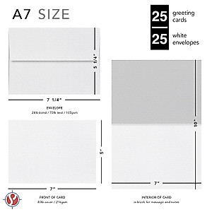 Linen Textured Greeting Cards Set – 5" x 7" Blank White Cardstock & Envelopes – Customized Personalized Cards for Business, Holidays, Birthdays, Wedding Invitations, All Occasion – 25 per Pack