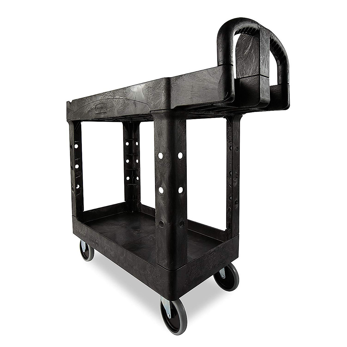 Rubbermaid Commercial Products 2-Shelf Utility/Service Cart, Small, Lipped Shelves, Ergonomic Handle, 500 lbs. Capacity, for Warehouse/Garage/Cleaning/Manufacturing (FG450088BLA)