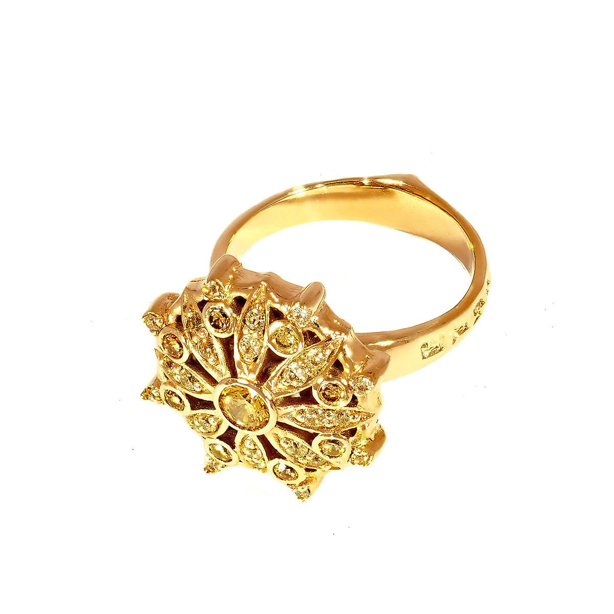 ETHNIQ Felicia Collection Statement Ring Floral Design 22K Gold Plated adorned with Yellow Sapphire Cubic Zirconia Gift Ideas for All occasions & Seasons Women's rings Size 10.25