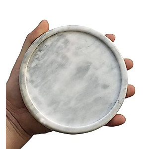 Natural Marble Tray, Circular Marble Stone Decorative Tray for Counter，Jewelry, Vanity,White Round Small Tray, 5-1/2" Diameter, (White)